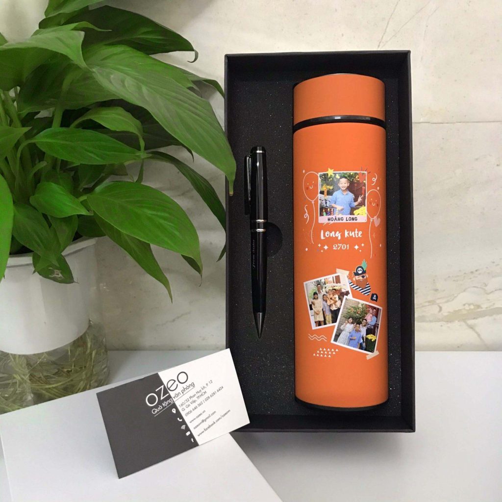 In Logo Lên Bộ Giftset Bình Giữ Nhiệt Inox Và Bút Kim Loại Theo Yêu Cầu