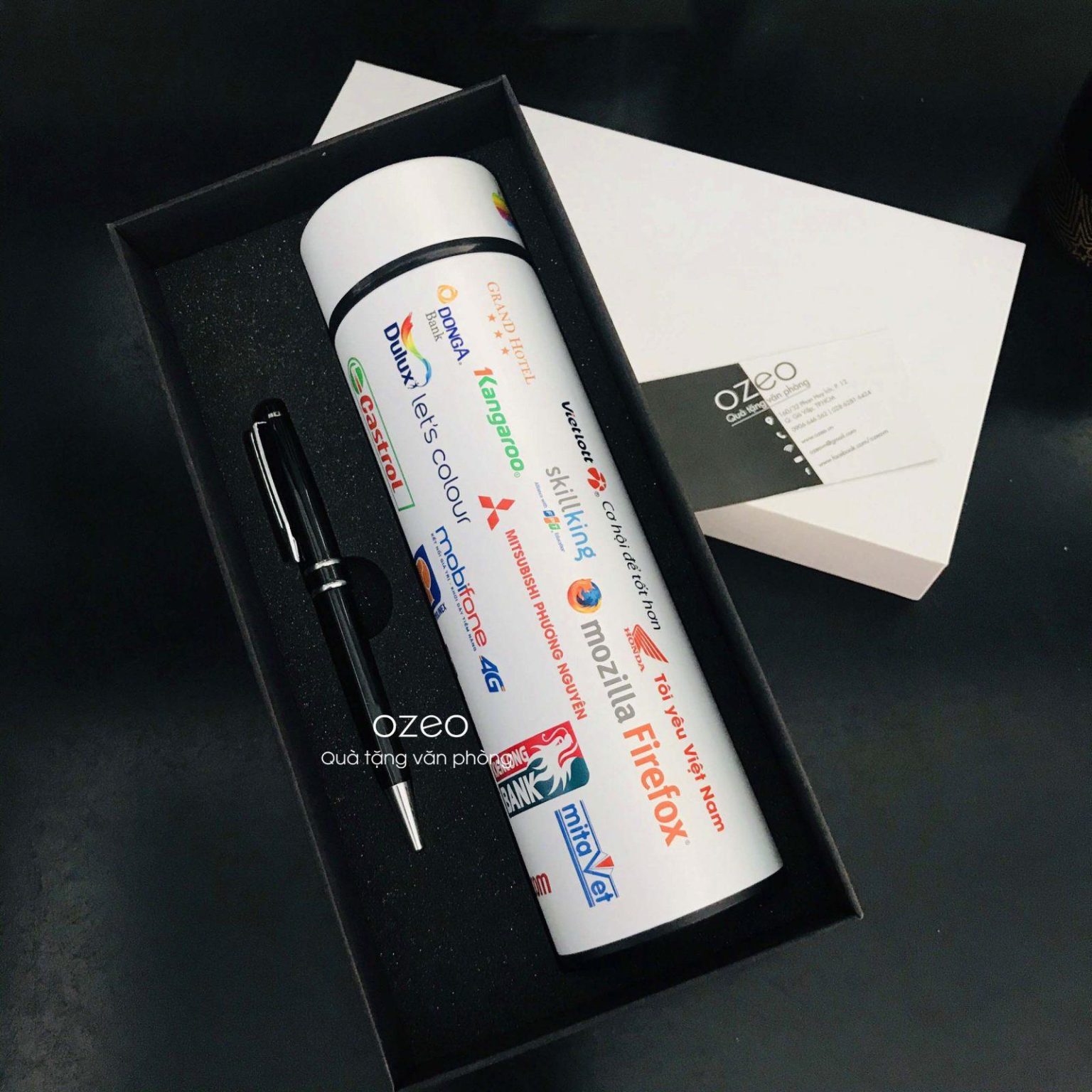 In Logo Lên Bộ Giftset Bình Giữ Nhiệt Inox Và Bút Kim Loại Theo Yêu Cầu